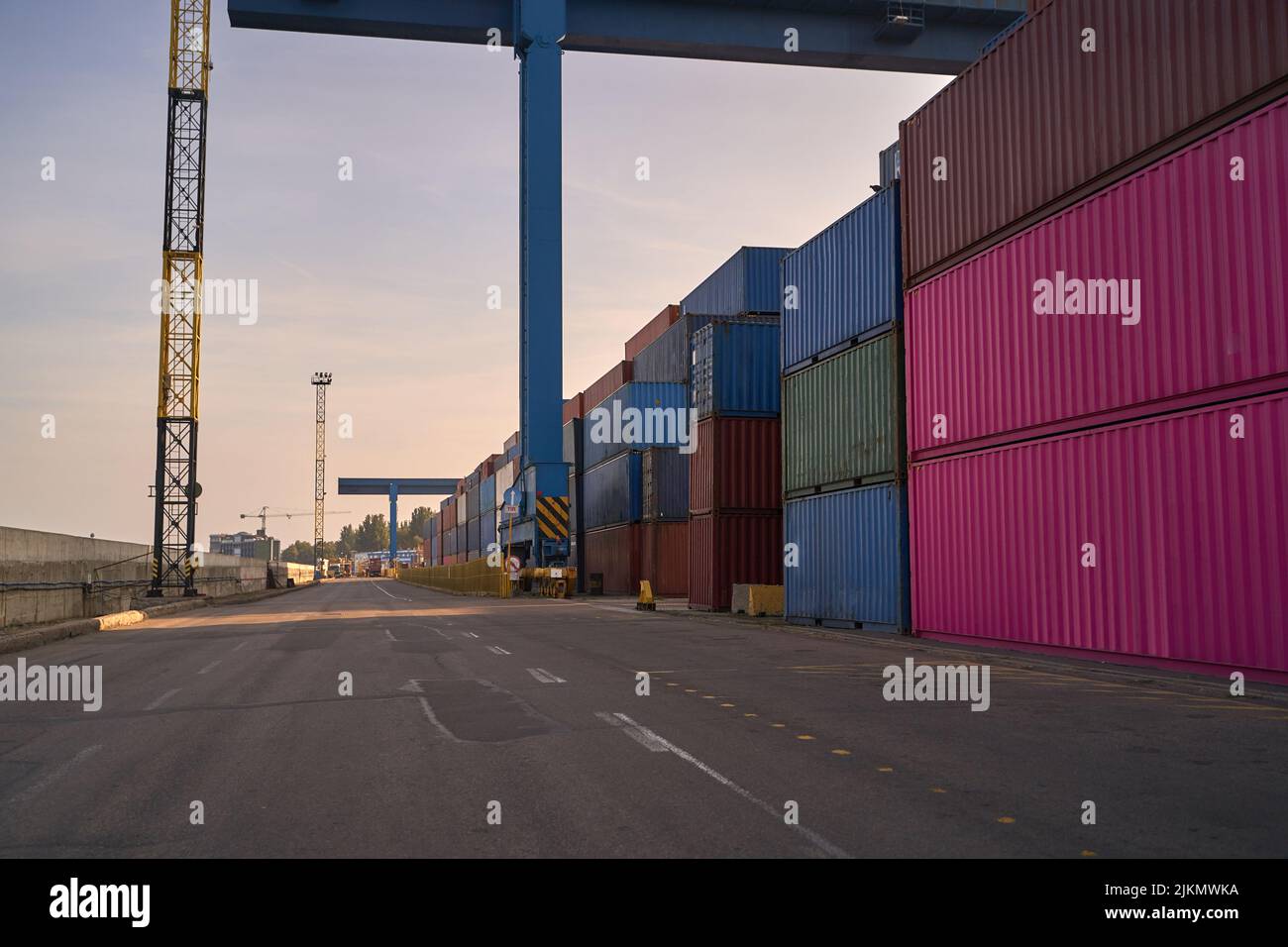 industrial port with containers. Container stacks at sea port container ...