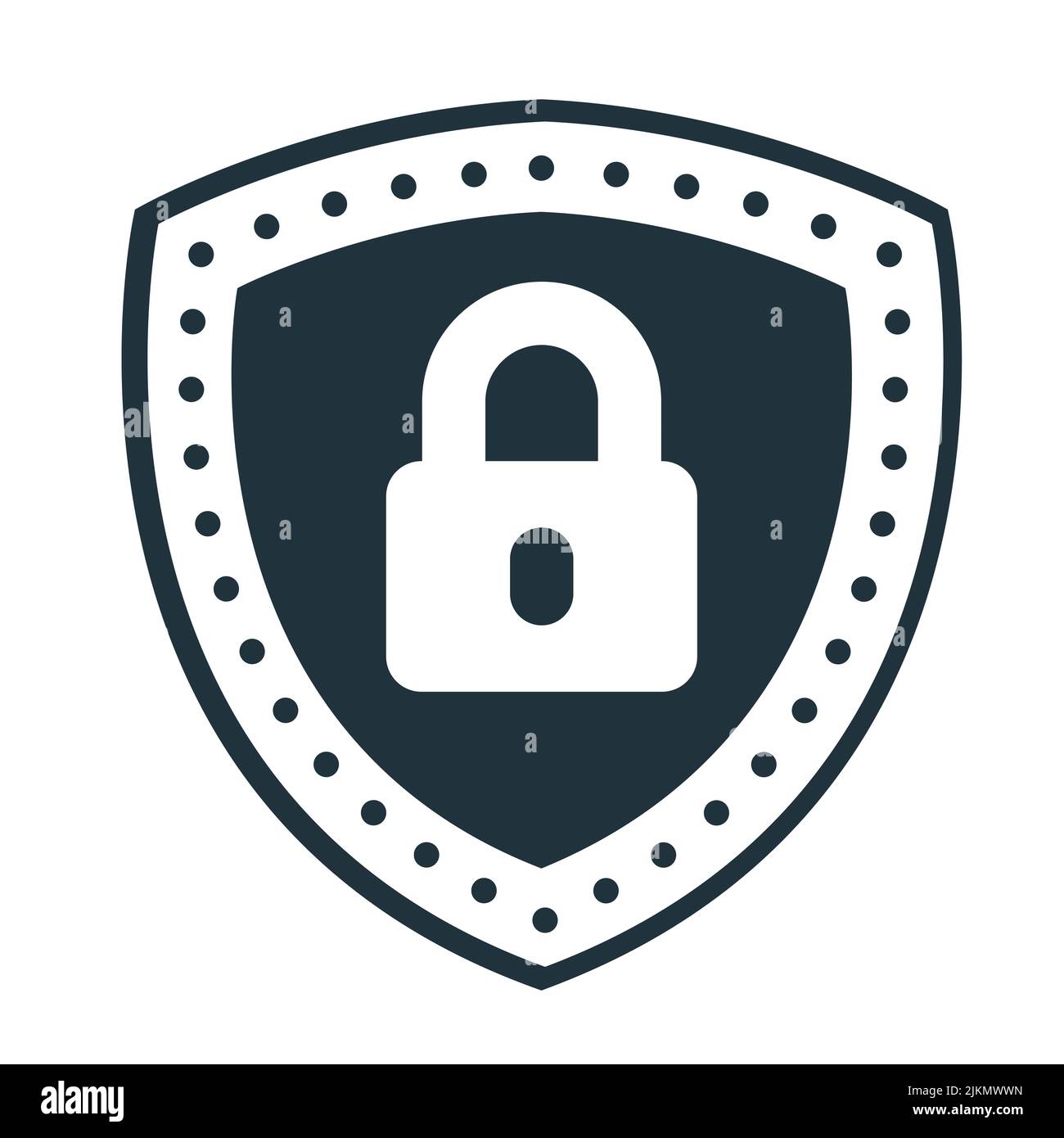 A symbol of lock in a shield on isolated white background, security ...