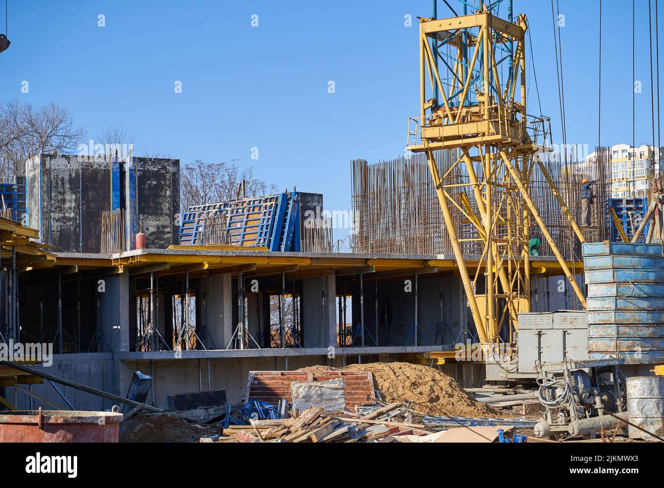 Construction site. High rise Building under construction. Construction ...