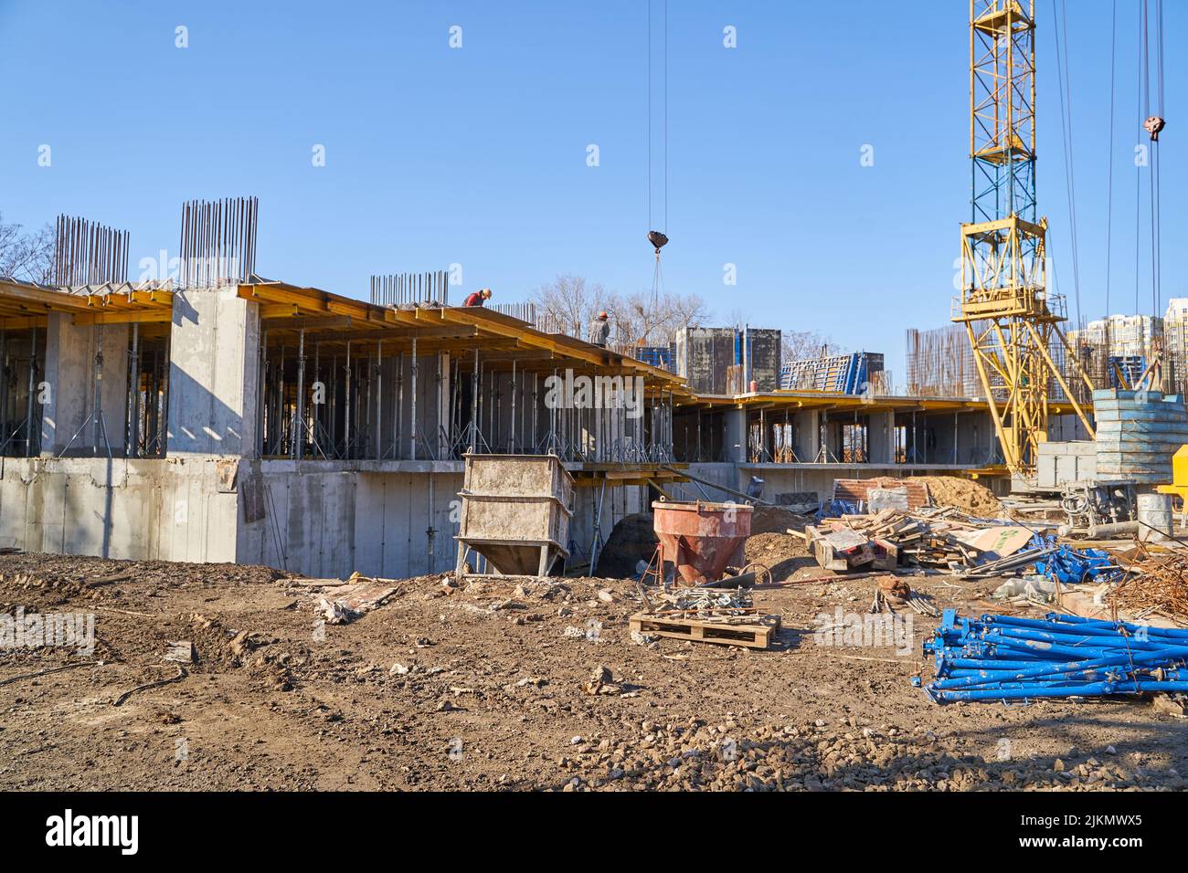 Construction site. High rise Building under construction. Construction ...