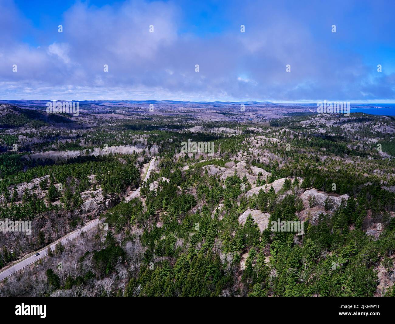 An aerial view of a forest in Northern Michigan by Lake Superior Stock ...
