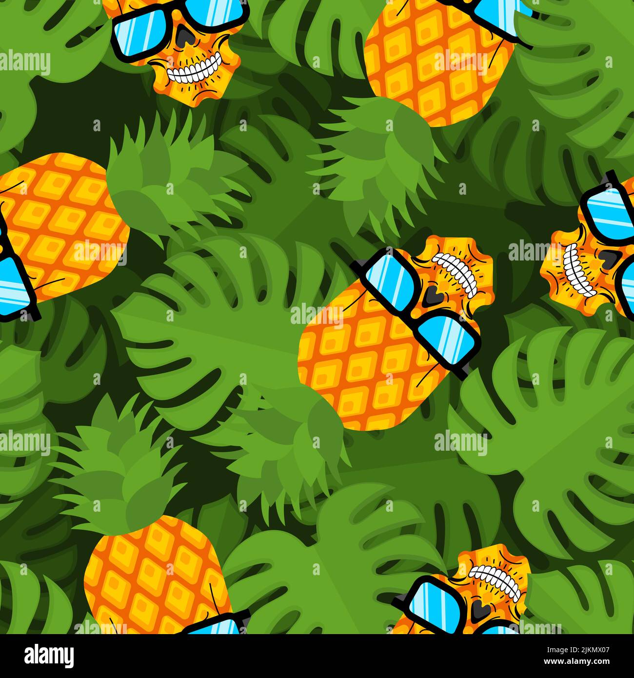 Pineapple skull pattern seamless. Skeleton head and tropical fruit ... Pineapple skull pattern seamless. Skeleton head and tropical fruit ...