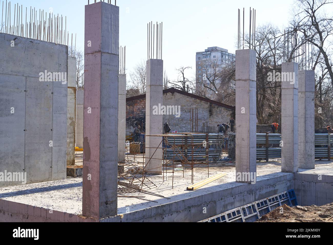 Construction site. High rise Building under construction. Construction ...