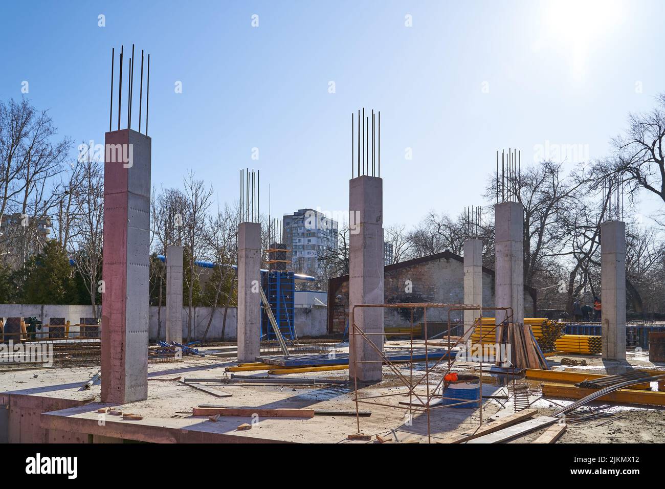 Construction site. High rise Building under construction. Construction ...