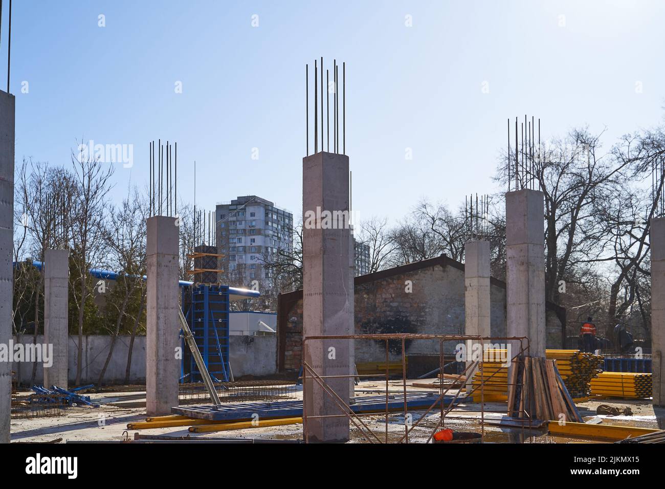 Construction site. High rise Building under construction. Construction ...