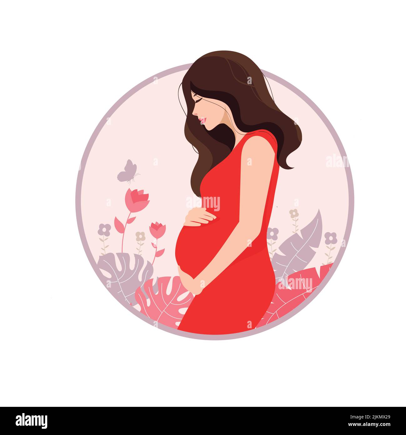 Pregnant holding belly Stock Vector Images - Alamy