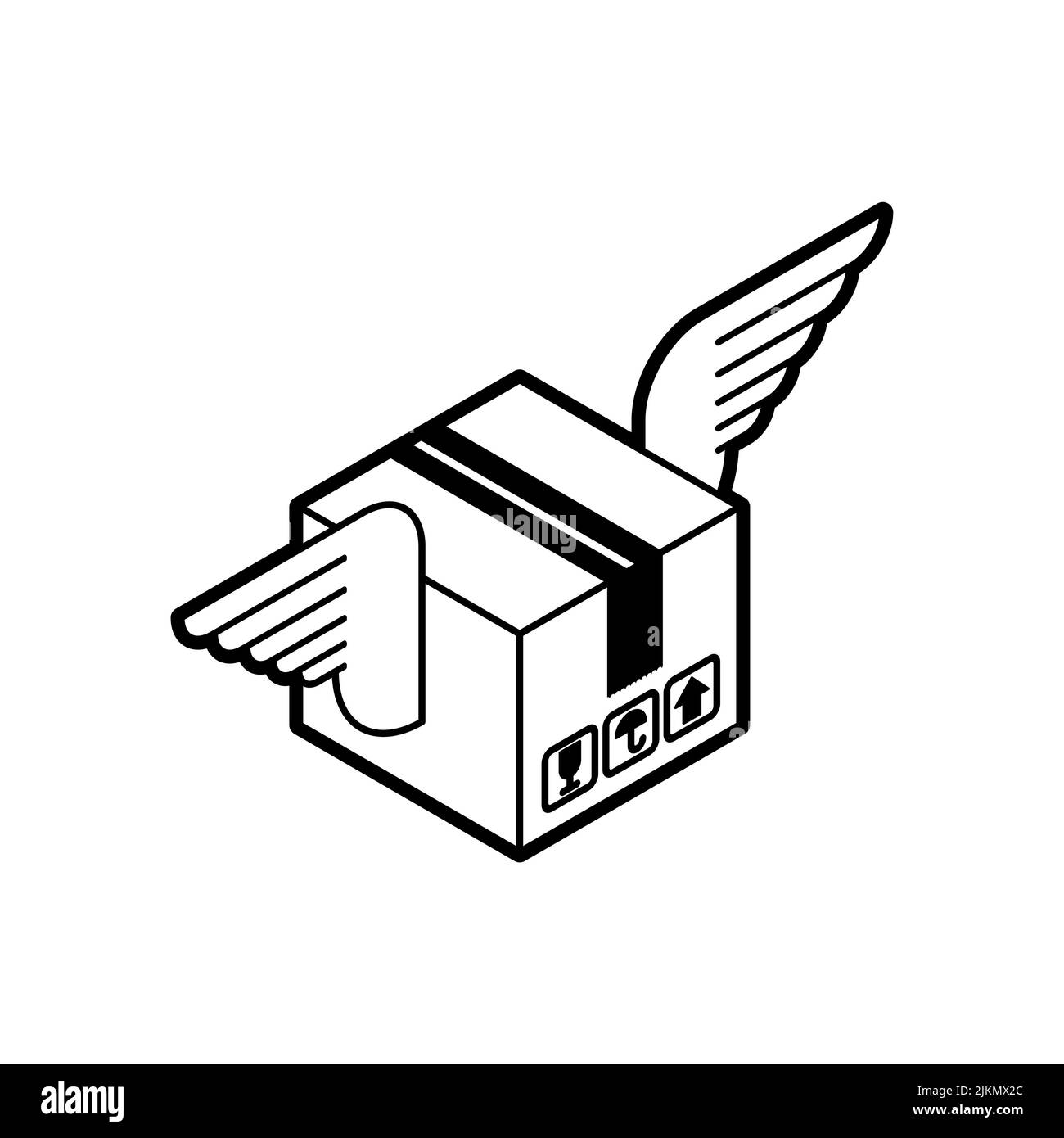 Winged box delivery sign. Parcel with wings delivery symbol Stock ...