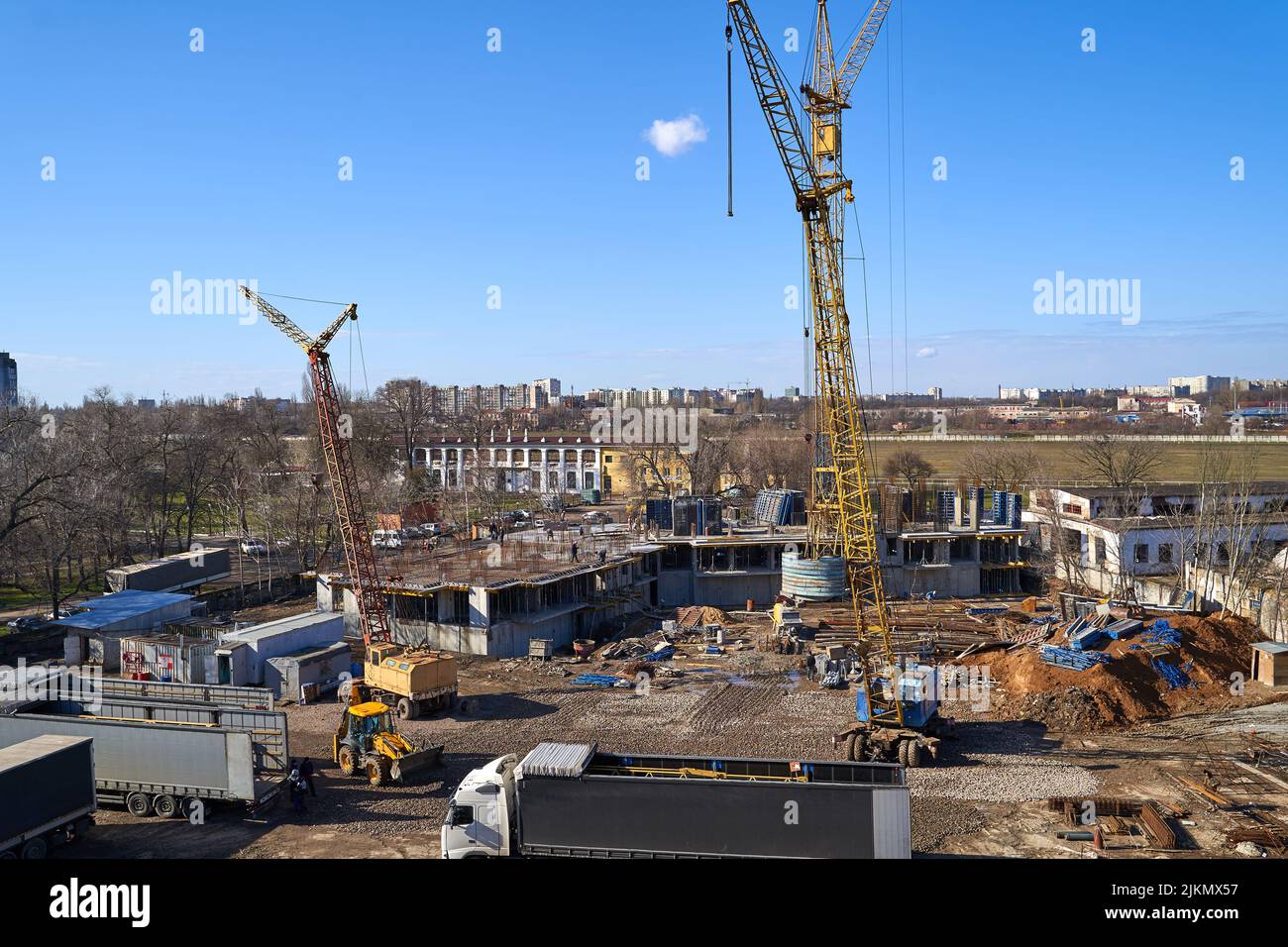 Construction site. High rise Building under construction. Construction ...
