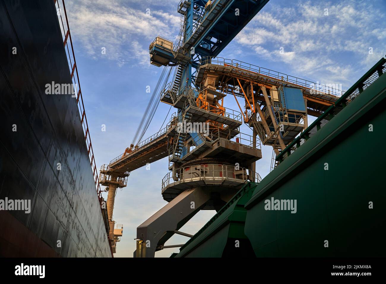 Port grain elevator. Industrial sea trading port bulk cargo zone ...