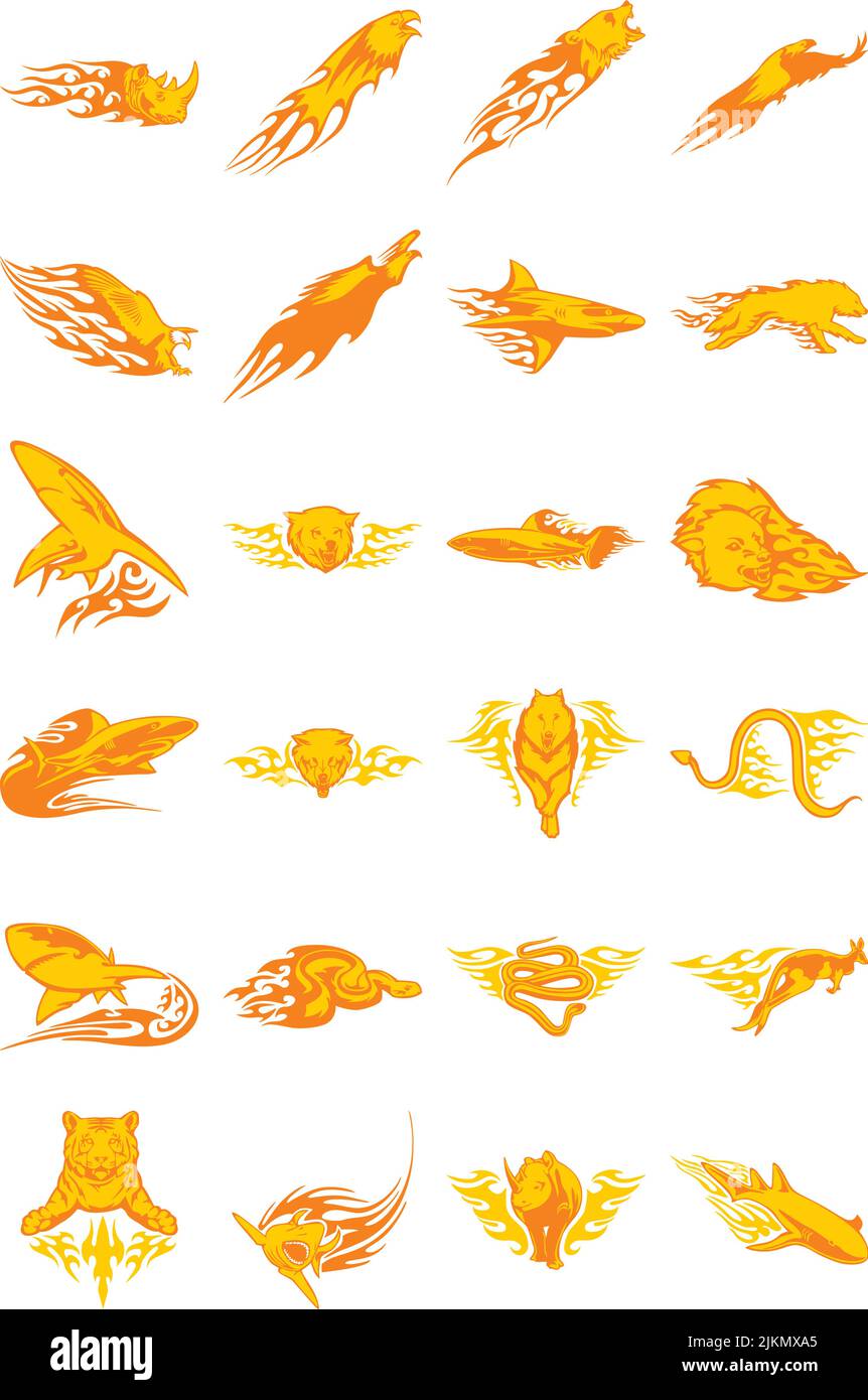 A vertical vector illustration of a set of golden animal symbols Stock ...