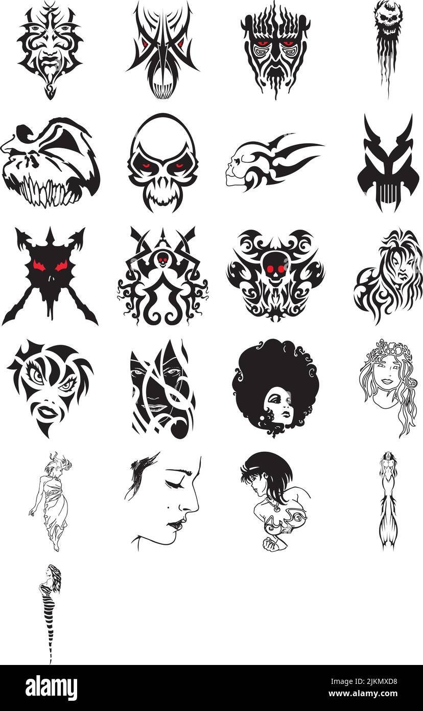A vertical vector illustration of a set of black animal and human ...