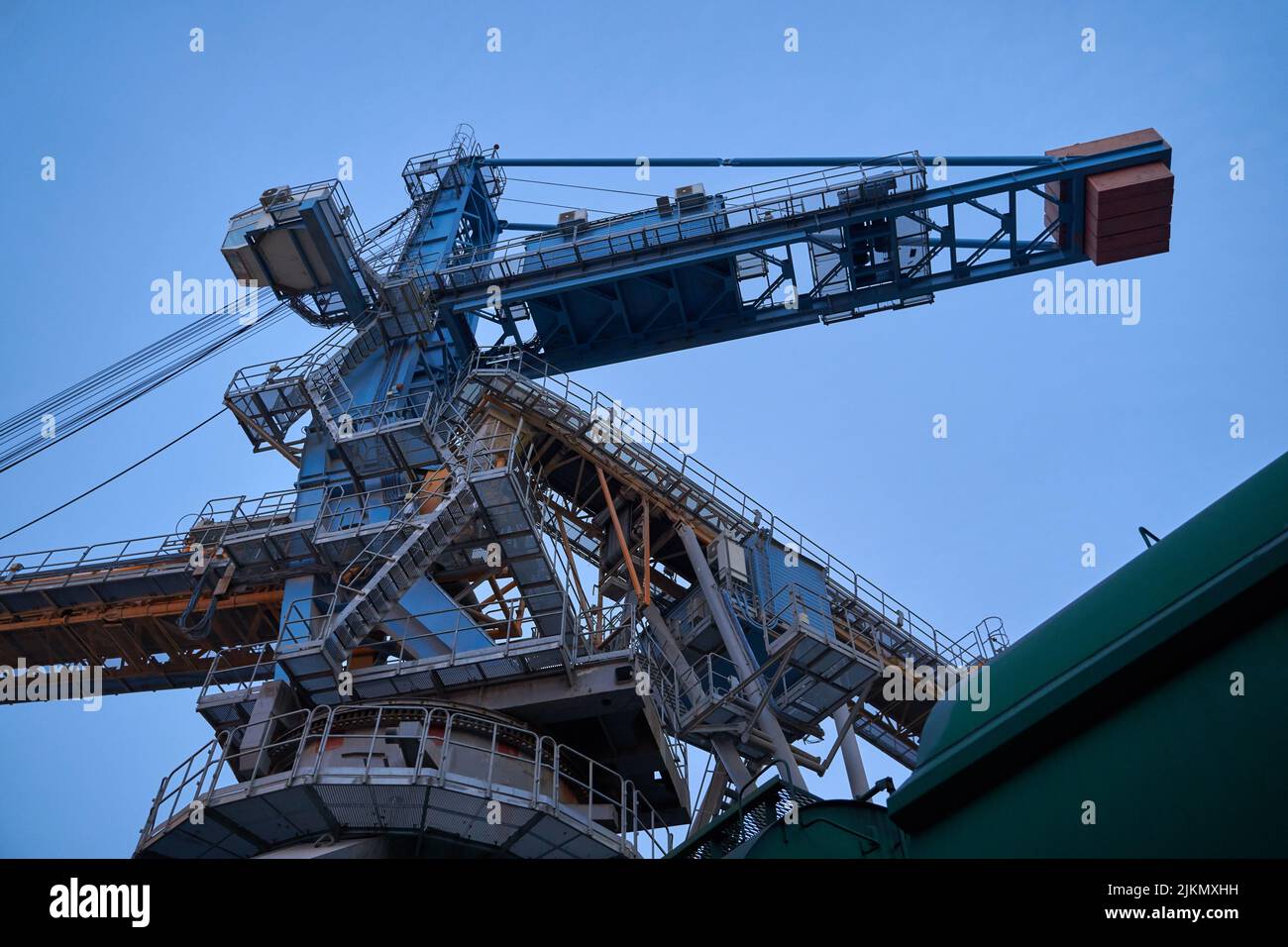 Port grain elevator. Industrial sea trading port bulk cargo zone grain ...