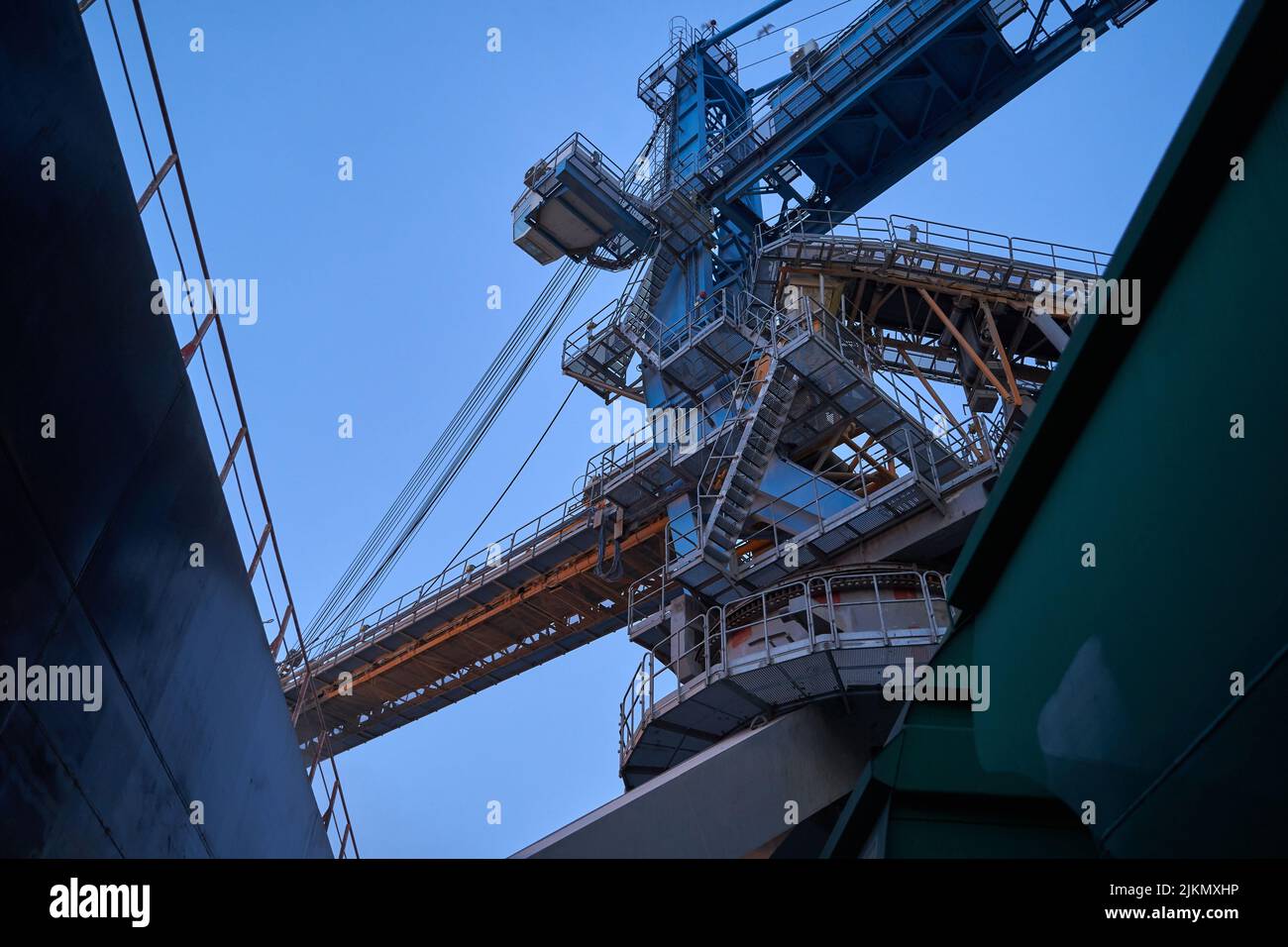 Port grain elevator. Industrial sea trading port bulk cargo zone grain ...