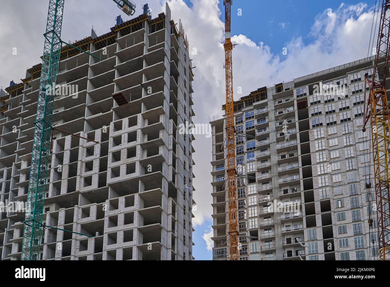Construction site. High rise Building under construction. Construction ...