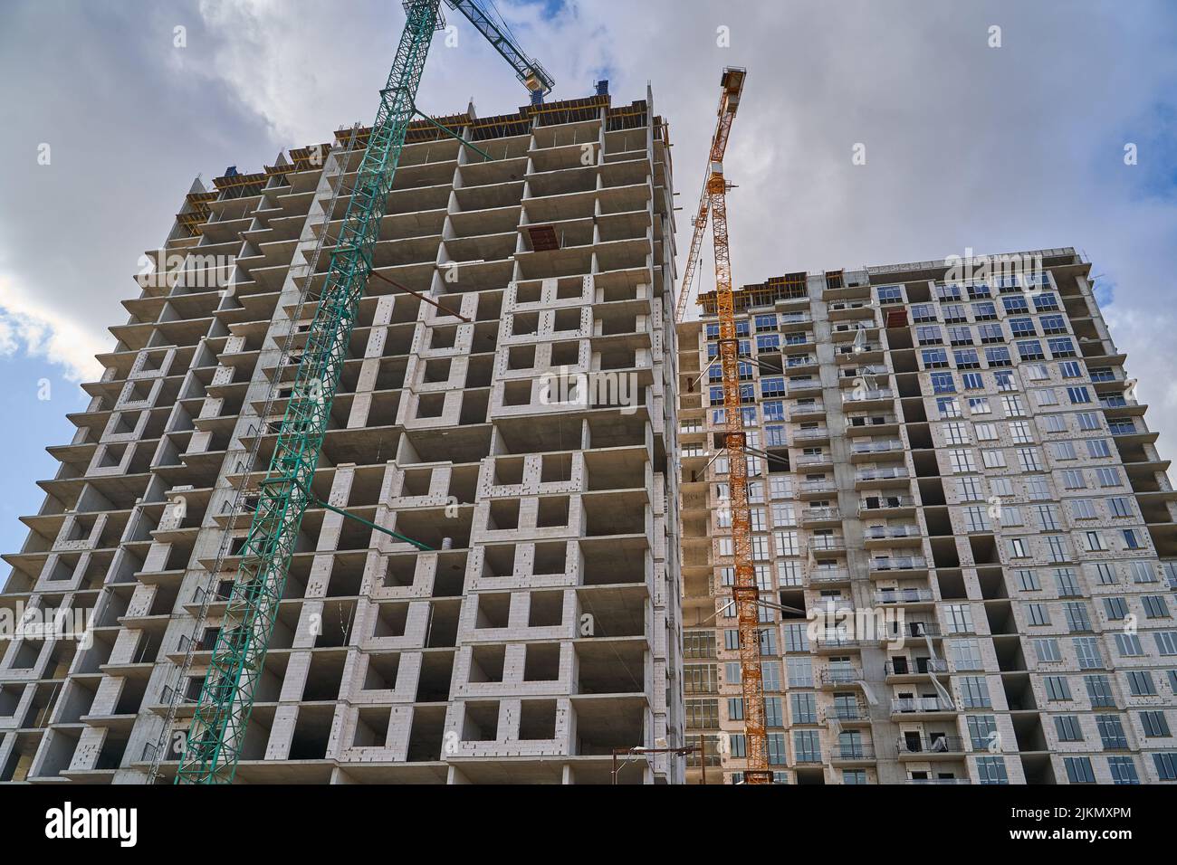 Construction site. High rise Building under construction. Construction ...
