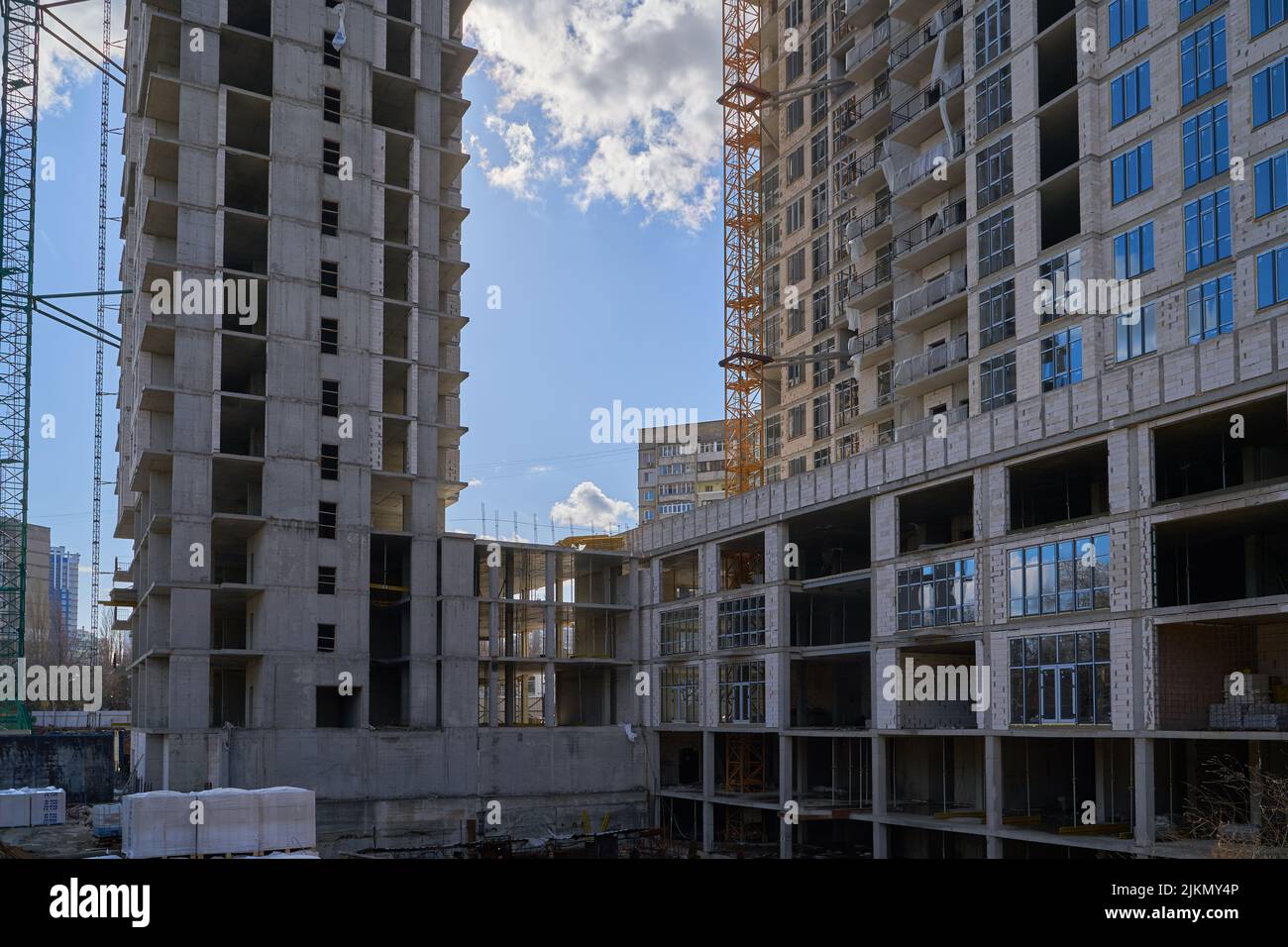 Construction site. High rise Building under construction. Construction ...