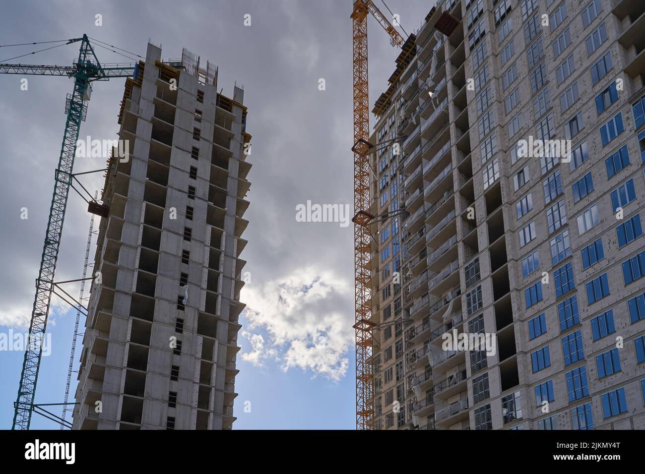 Construction site. High rise Building under construction. Construction ...