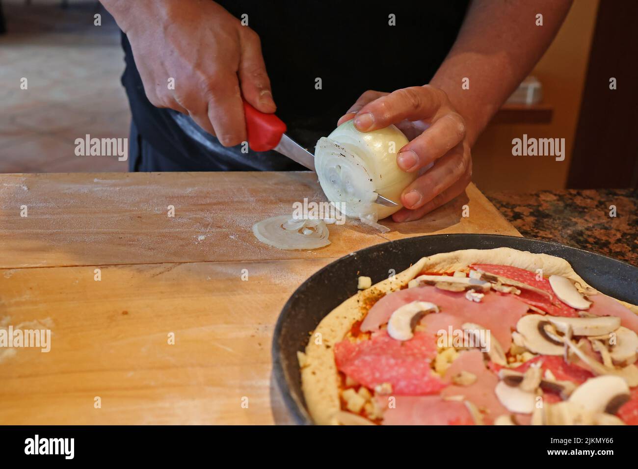 Bake original Italian pizza at home - Traditional preparation Stock ...