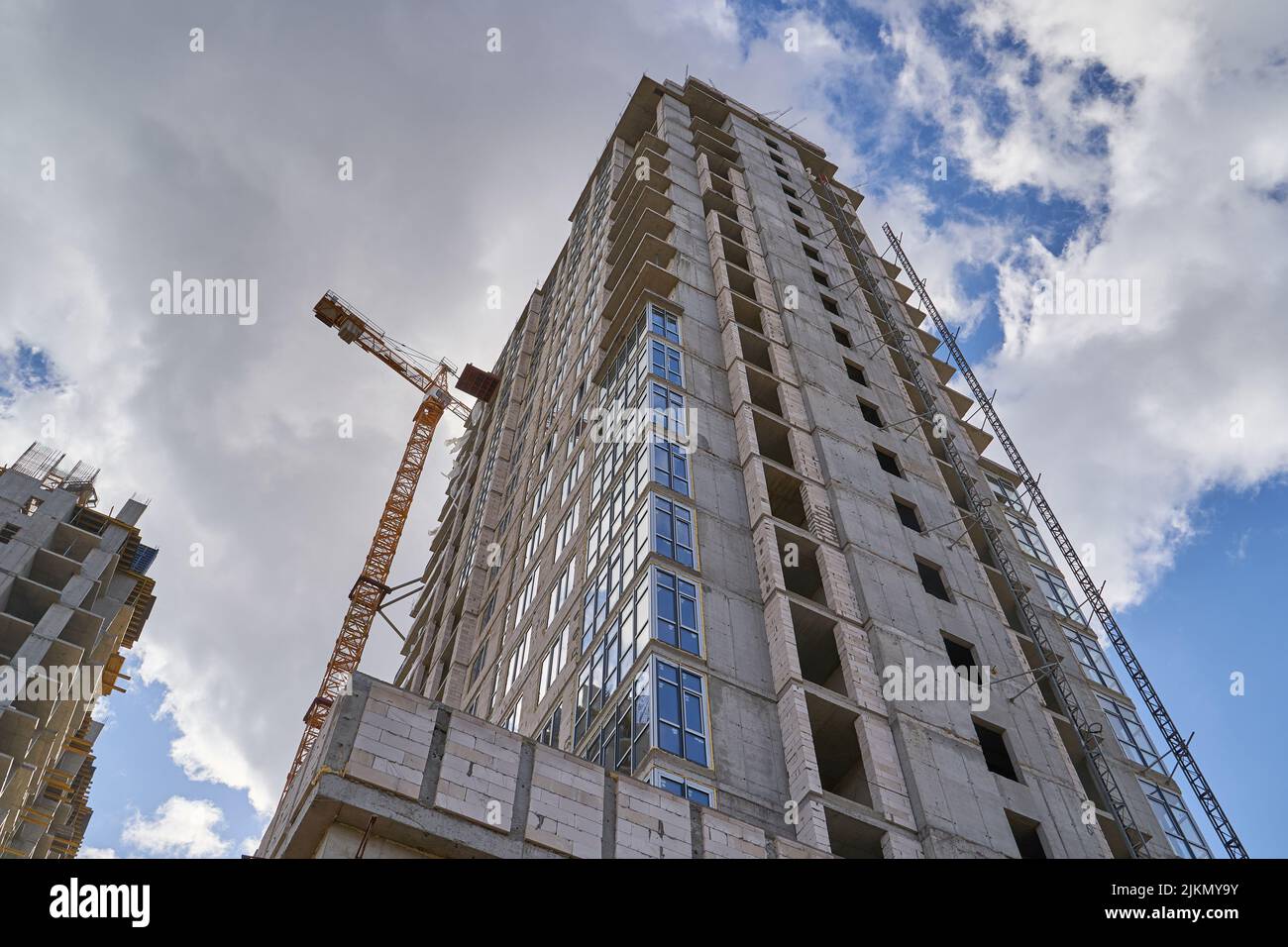Construction site. High rise Building under construction. Construction ...