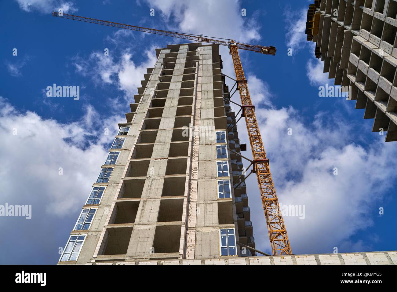 Construction site. High rise Building under construction. Construction ...