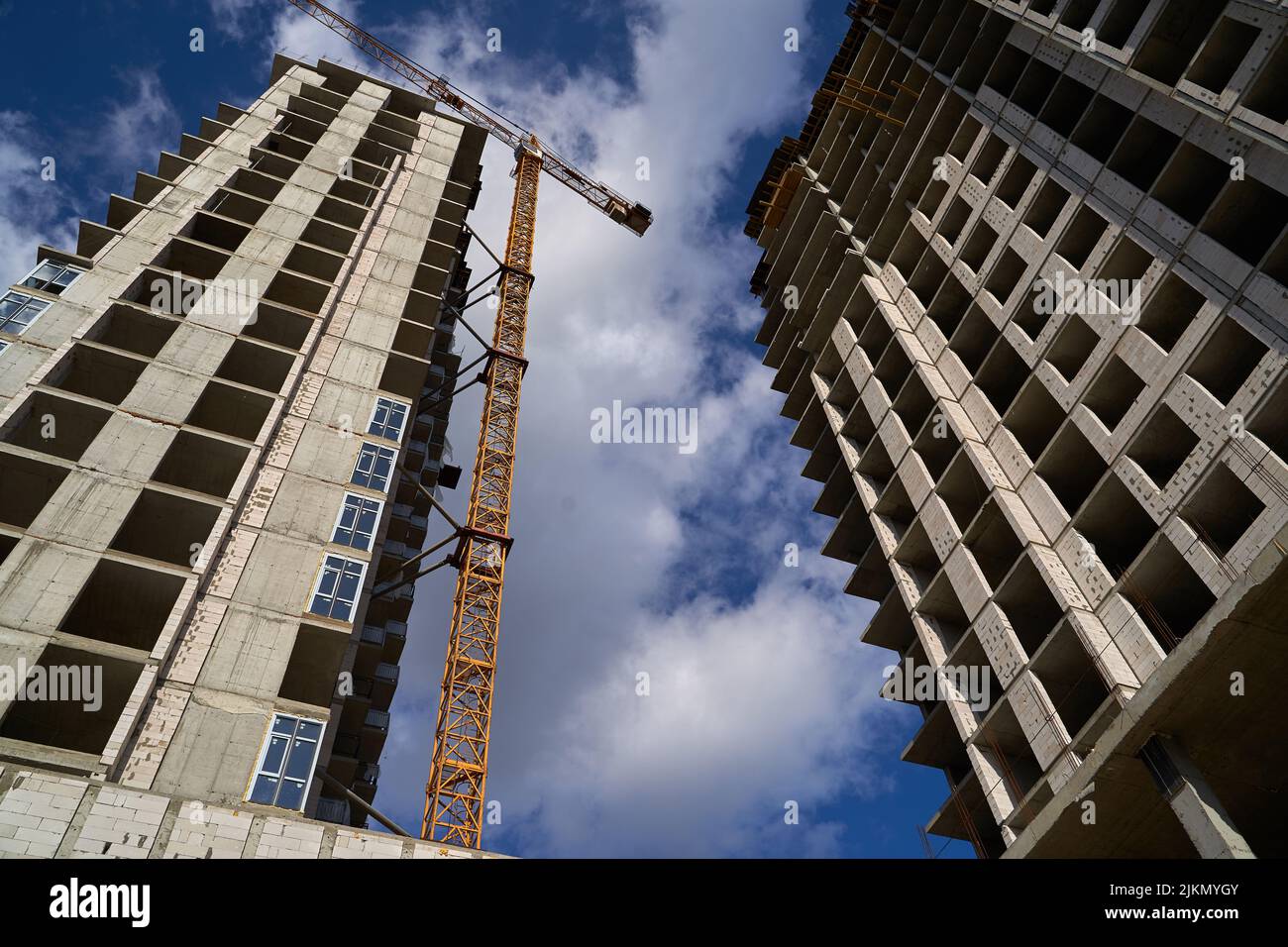Construction site. High rise Building under construction. Construction ...