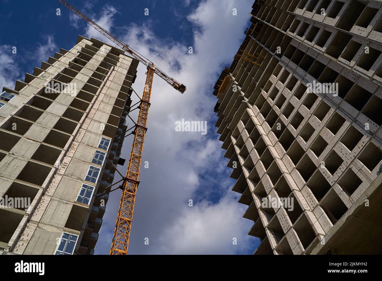 Construction site. High rise Building under construction. Construction ...