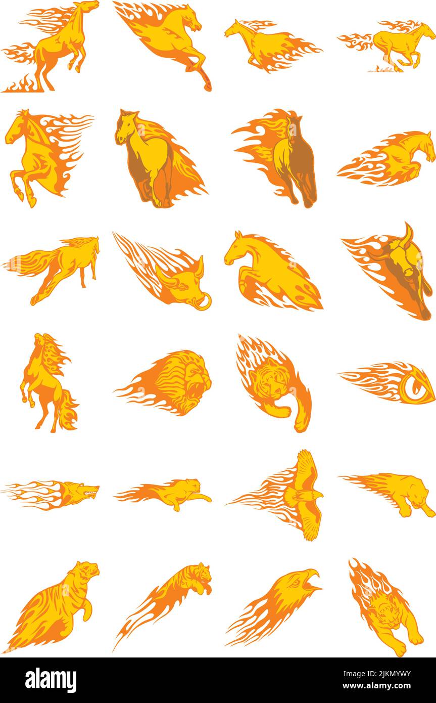 A vertical vector illustration of a set of golden animal symbols Stock ...