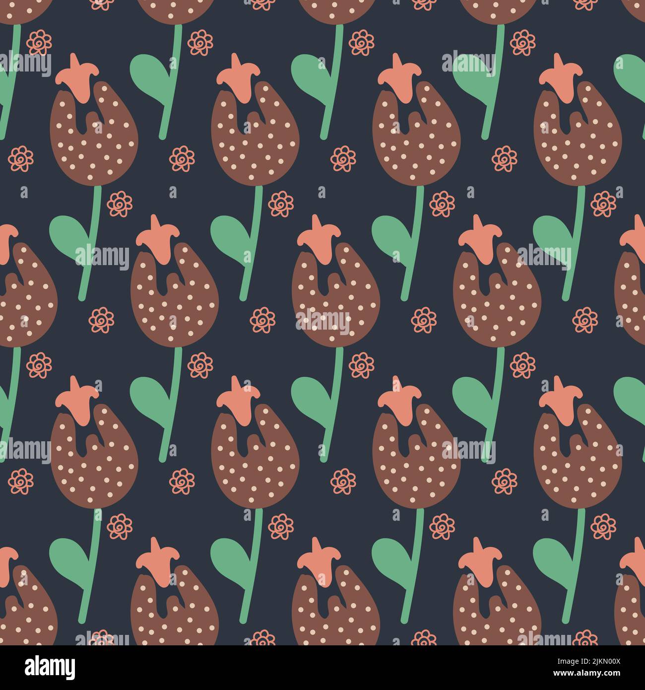 Dreamy fantasy flower dark background, childish seamless pattern for ...