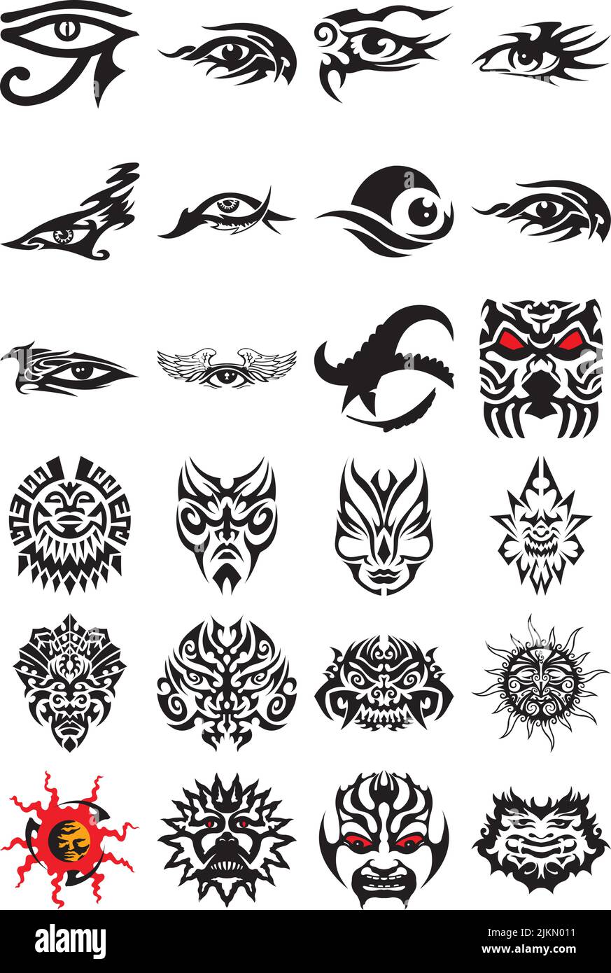 A vertical vector illustration of a set of black eyes and amulet ...