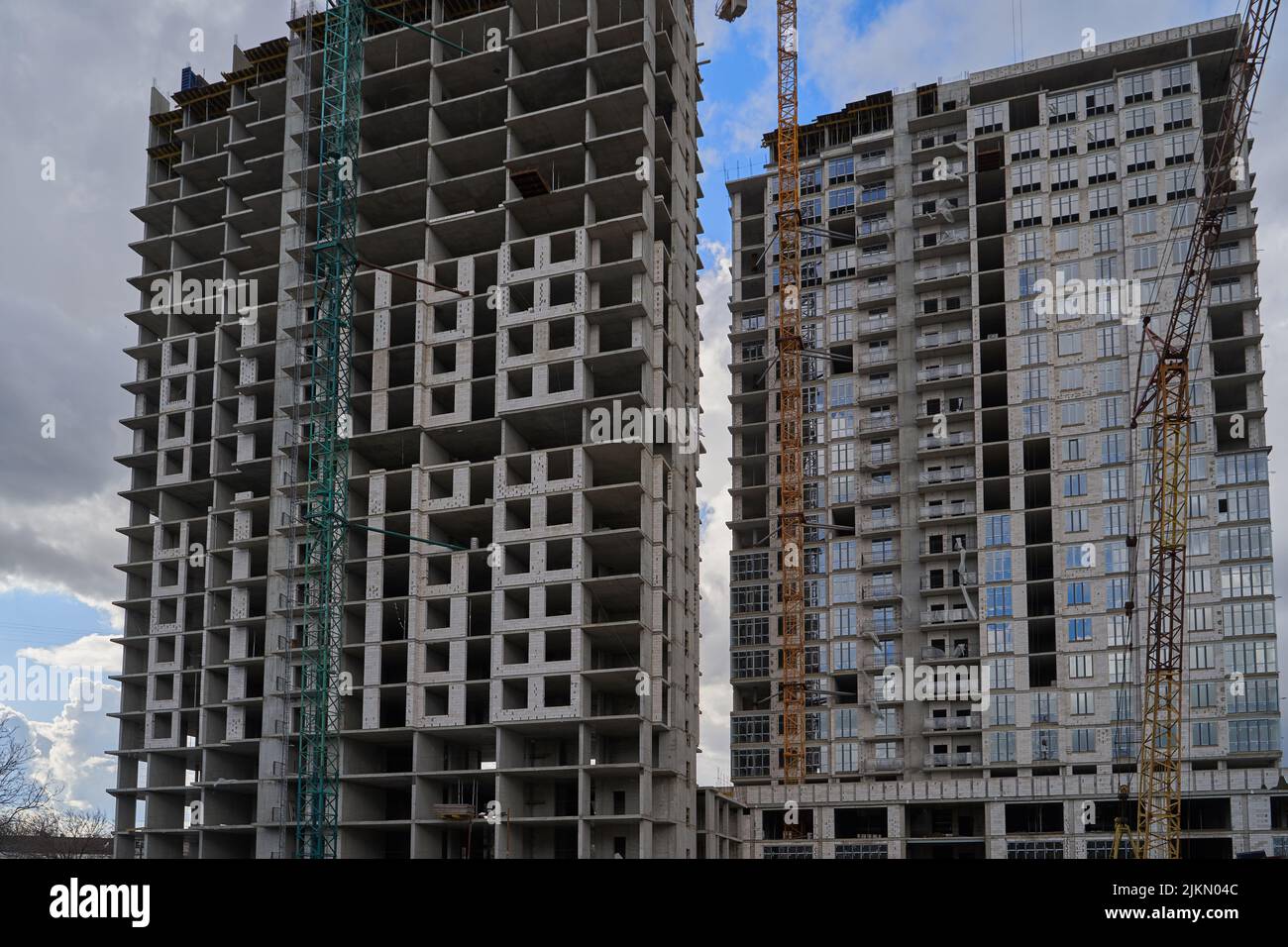 Construction site. High rise Building under construction. Construction ...