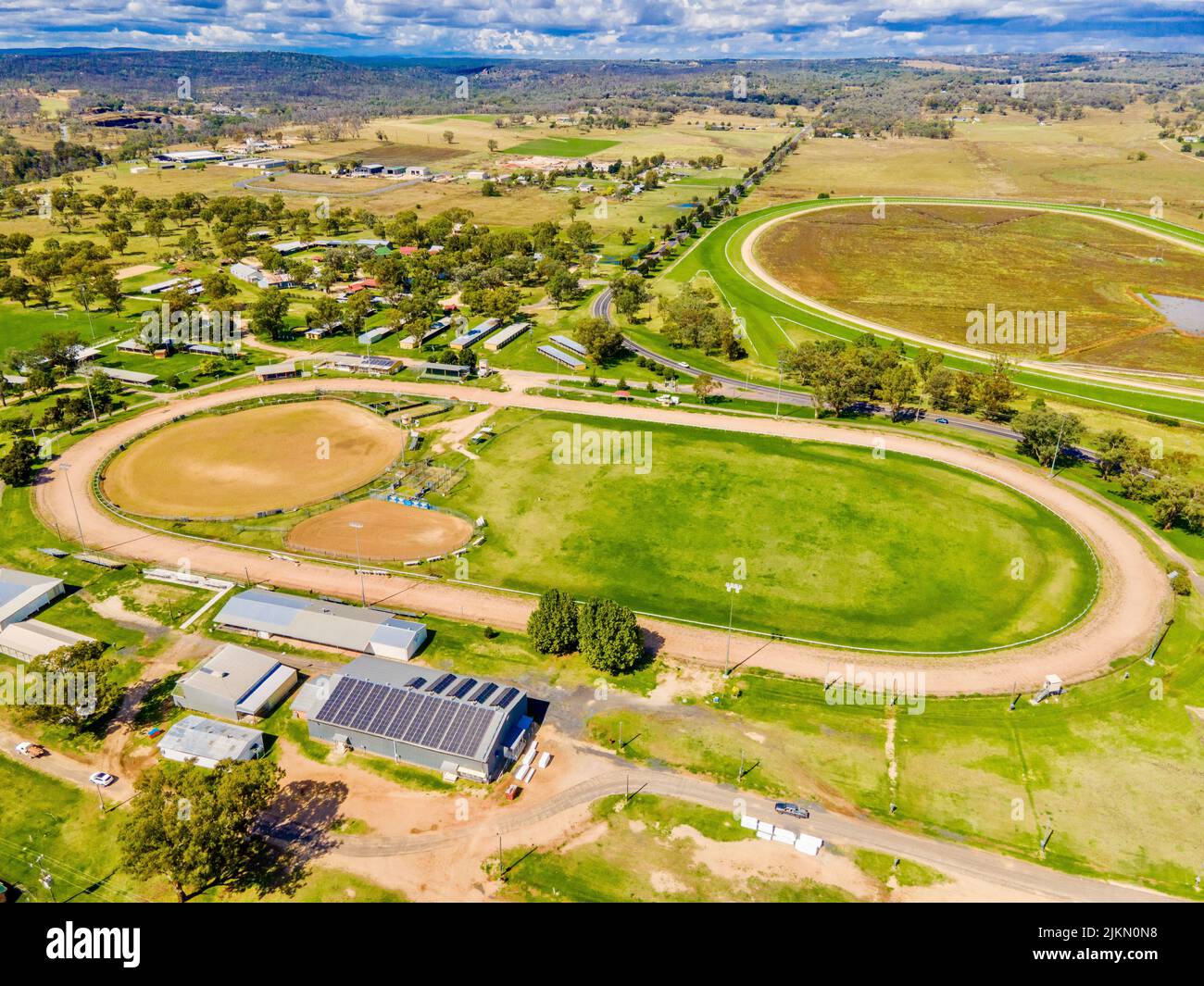An aerial view of Inverell race track in Inverell, New South Wales ...