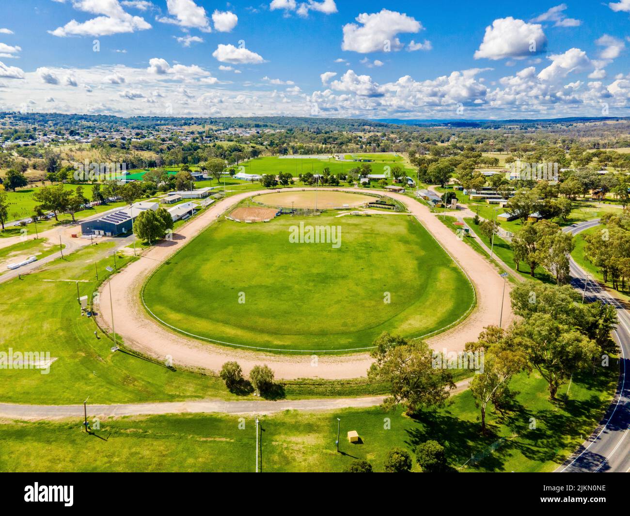 An aerial view of Inverell race track in Inverell, New South Wales ...