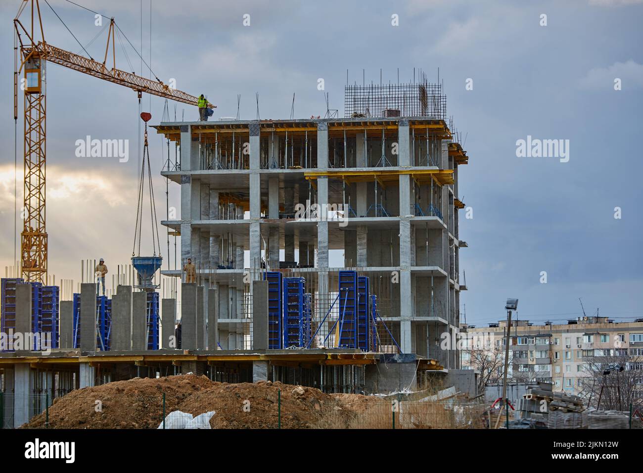 Construction site. High rise Building under construction. Construction ...