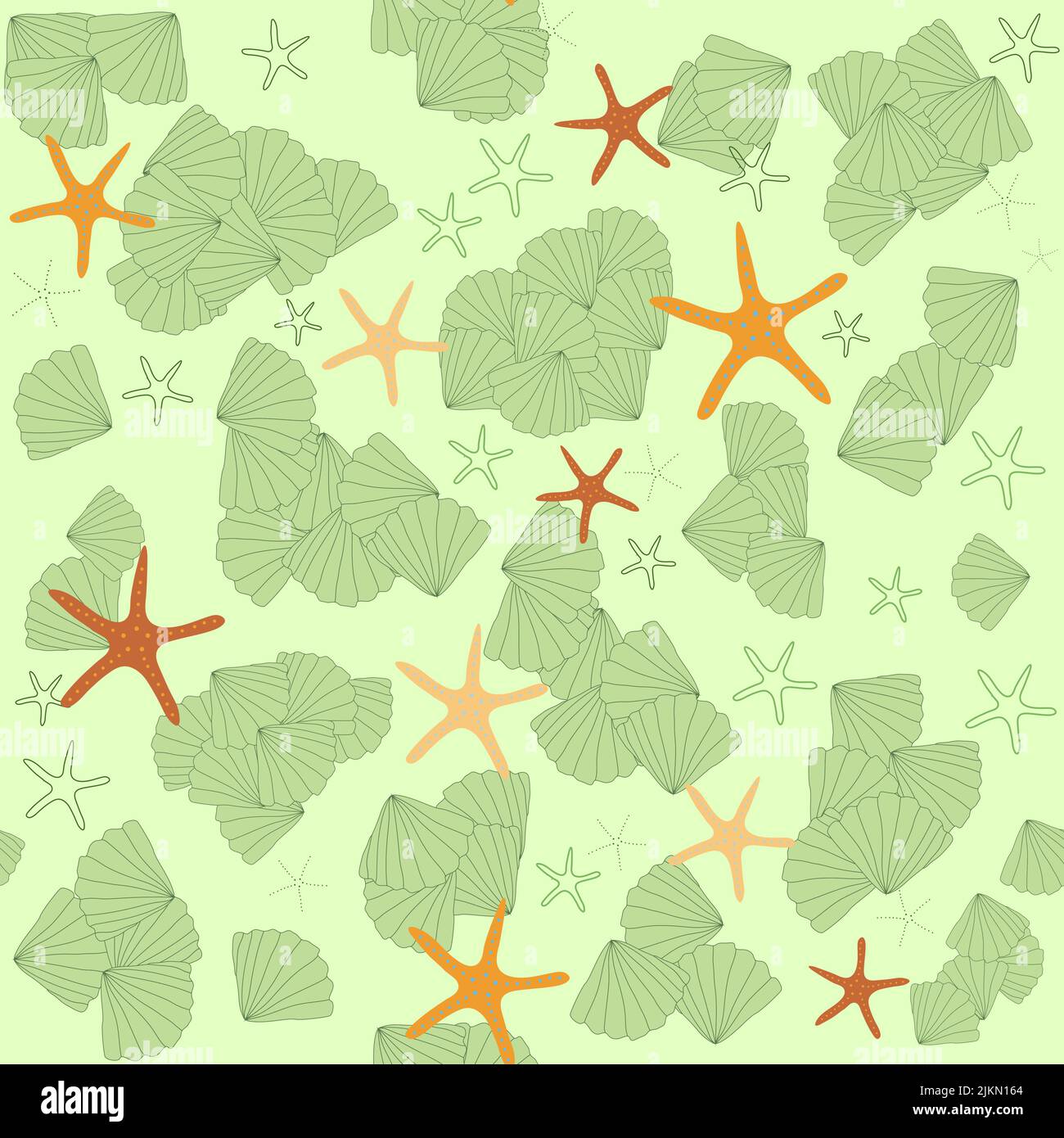 a pattern without a background of light green shells and orange ...