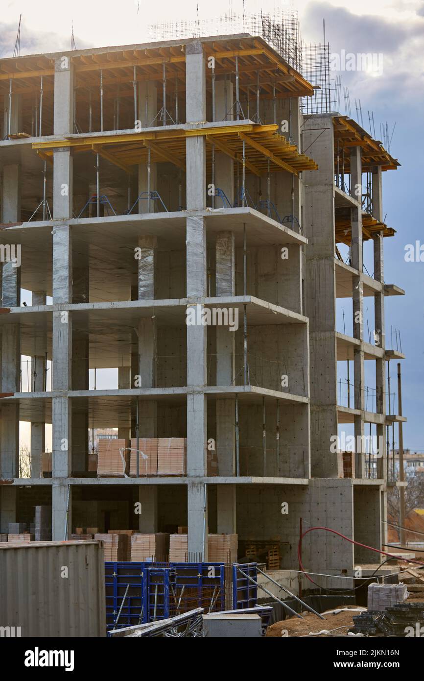 Construction site. High rise Building under construction. Construction ...