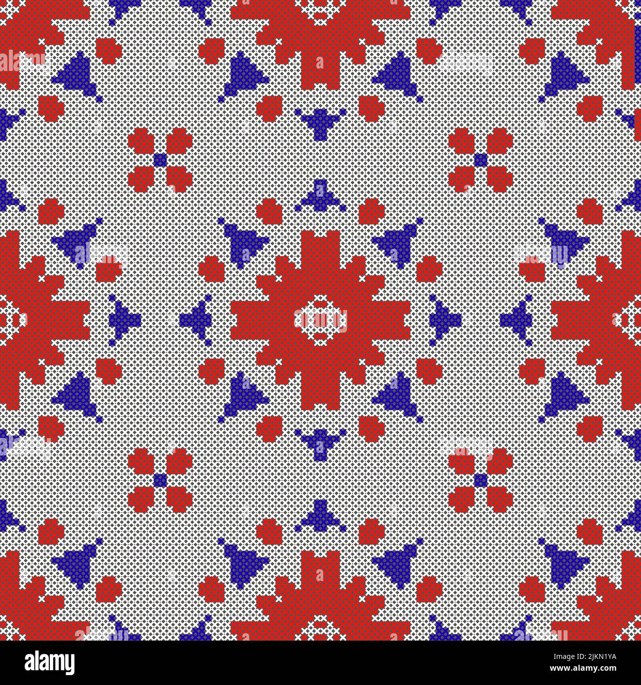 Cross stitch Ukrainian flower folk seamless vector pattern. Embroidery ...
