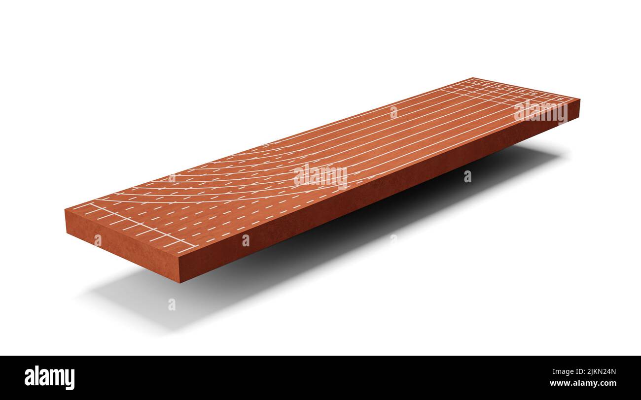 Running track on stadium with lane and numbers 3D cross section with ...