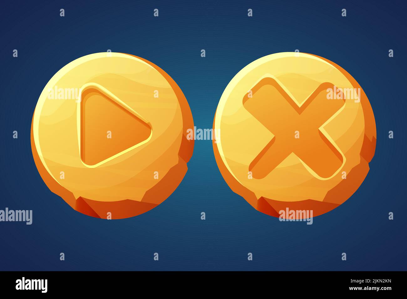 Set golden buttons game interface, menu element, cross shape in comic ...