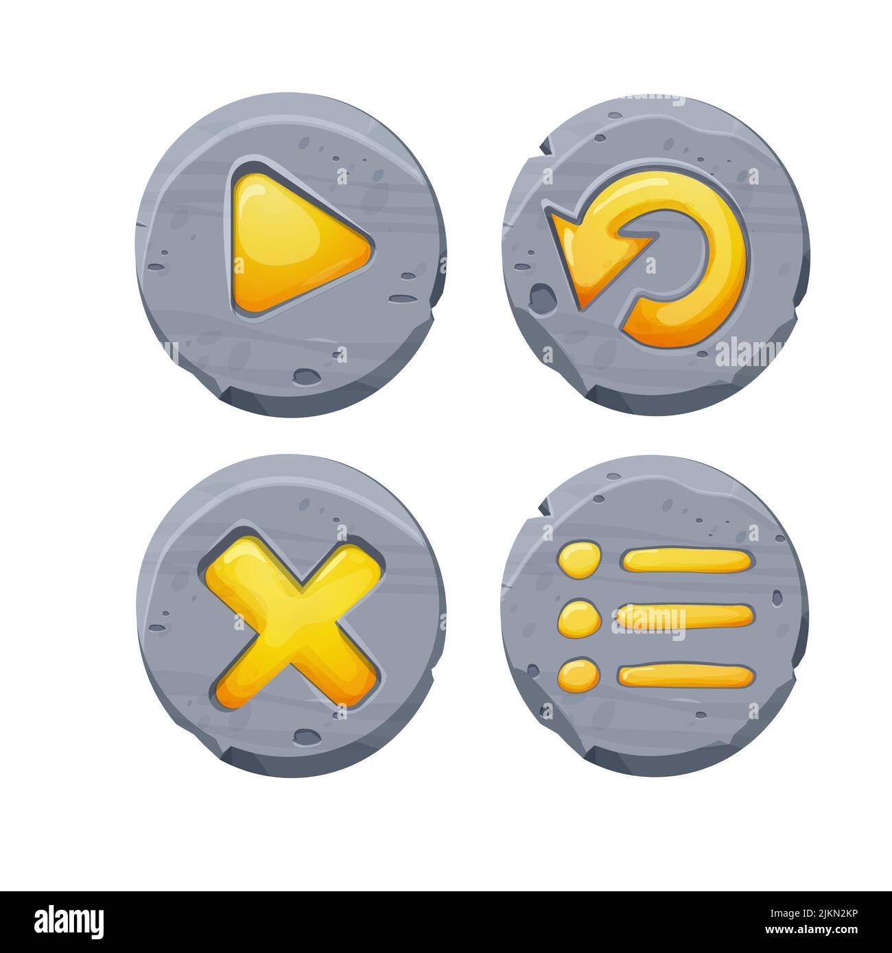 Set Start And Closed Buttons On Stone Circle In Comic Cartoon Style Ui Game Design Element