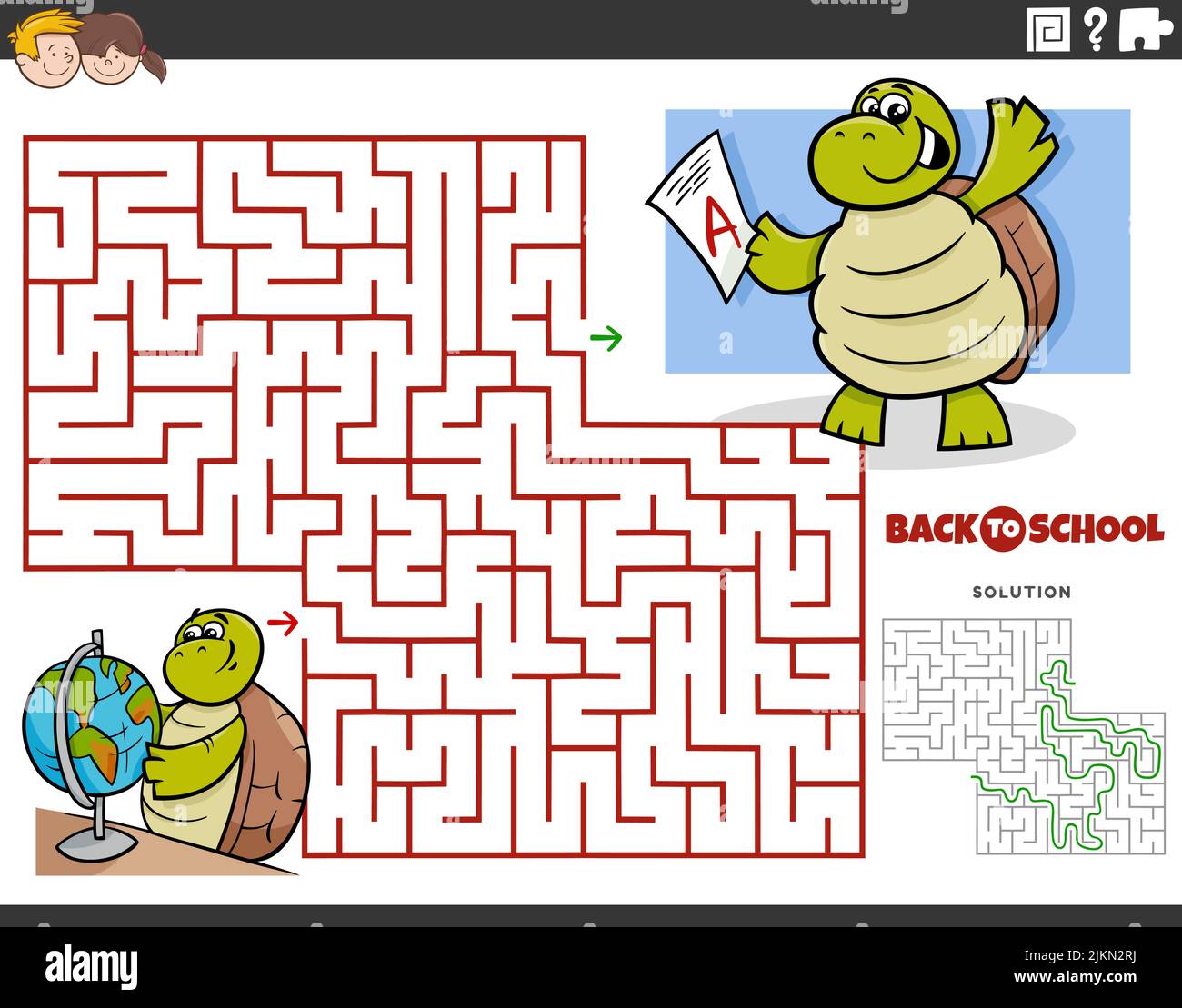 Cartoon illustration of educational maze puzzle game for children with ...