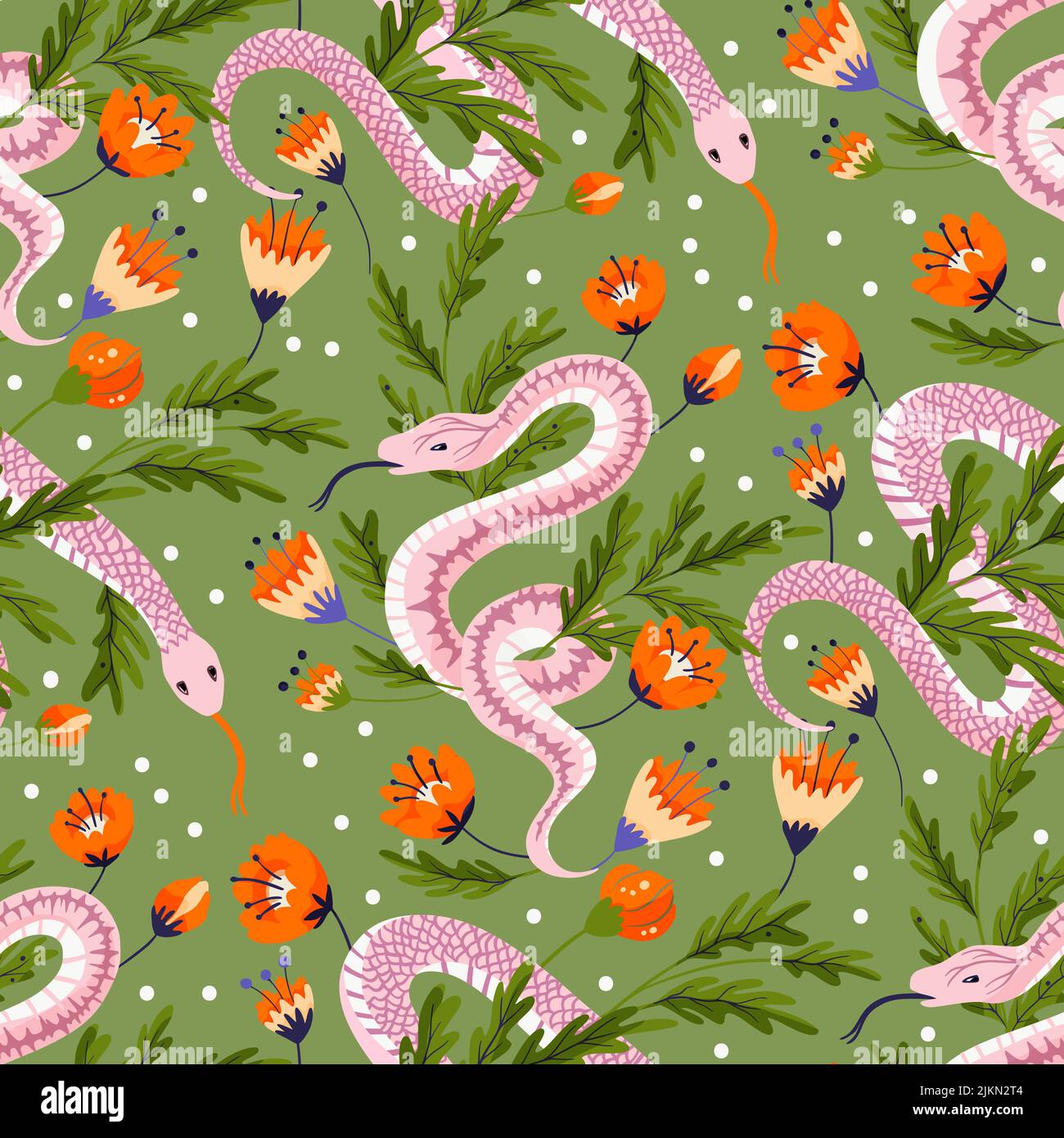 Snake poppy rose flower celestial seamless vector pattern. Floral ...