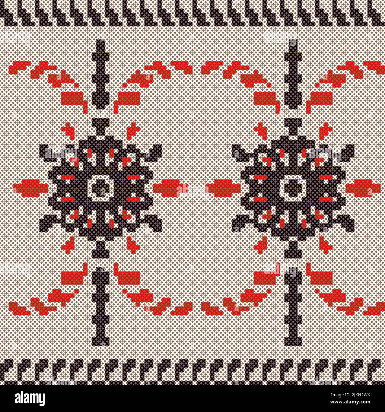 Cross stitch Ukrainian flower folk seamless vector pattern. Embroidery ...