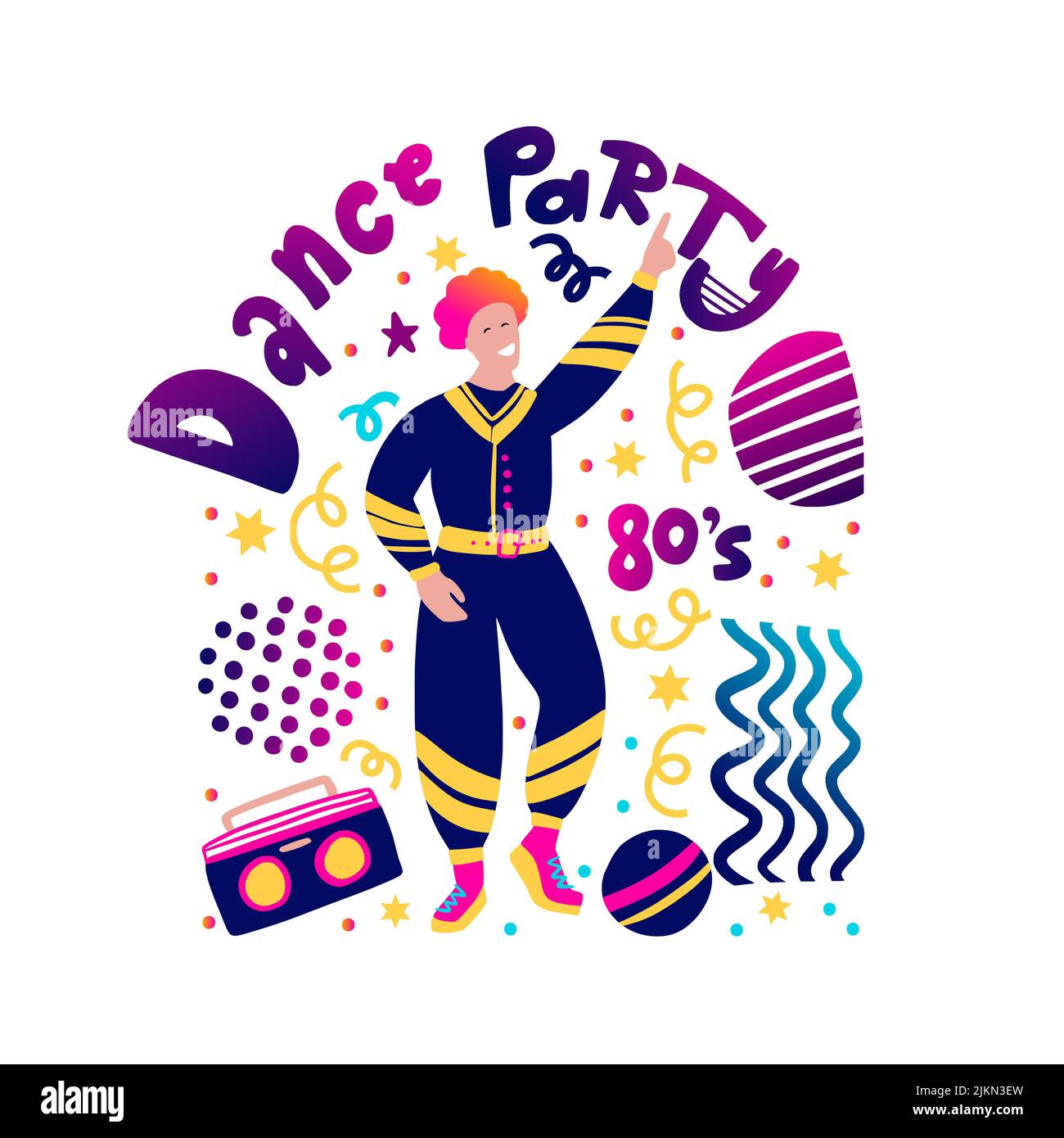 80s retro music dance party poster funky vector fashion boy card for ...