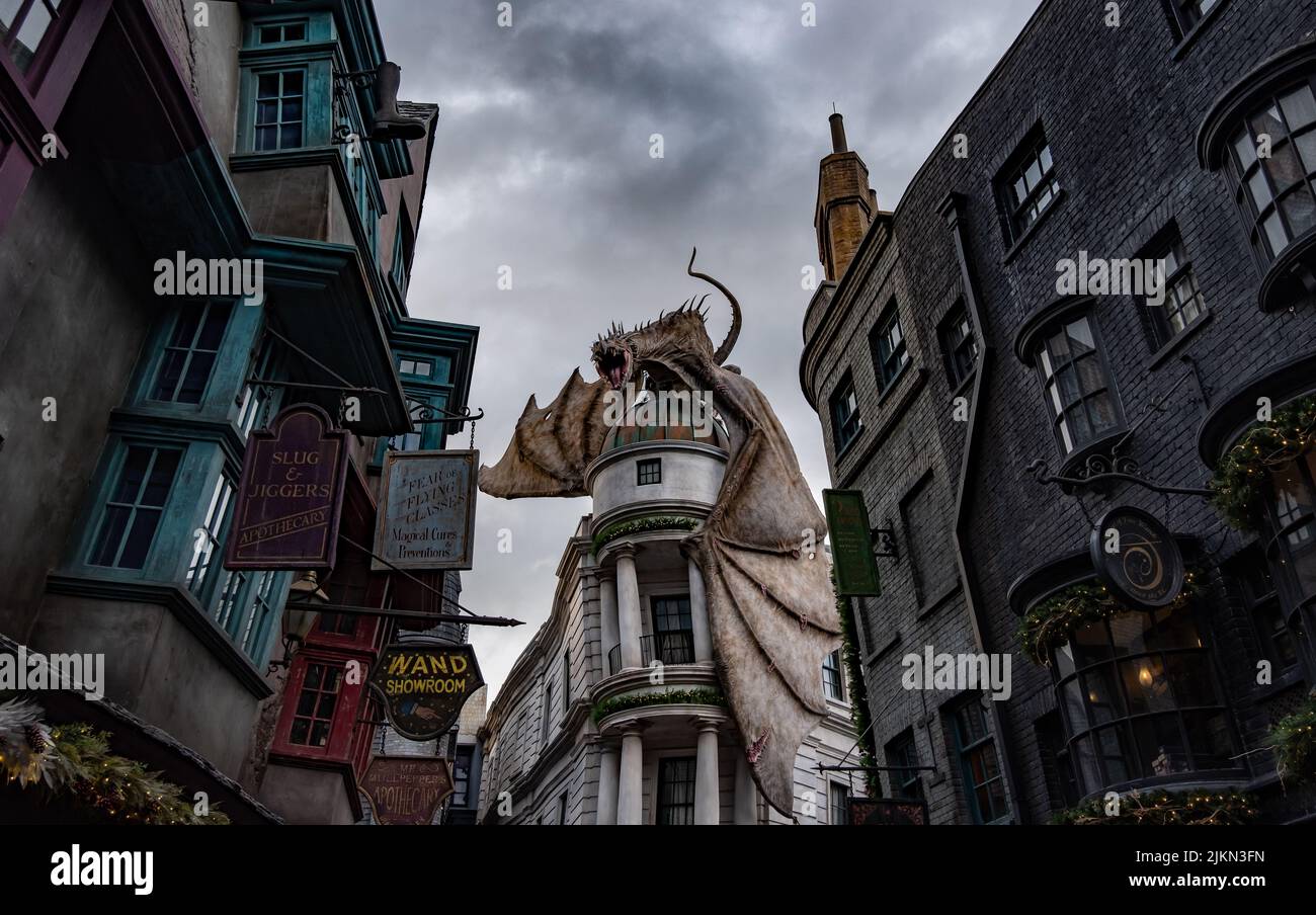 A beautiful shot of a fire breathing dragon in Diagon Alley at ...