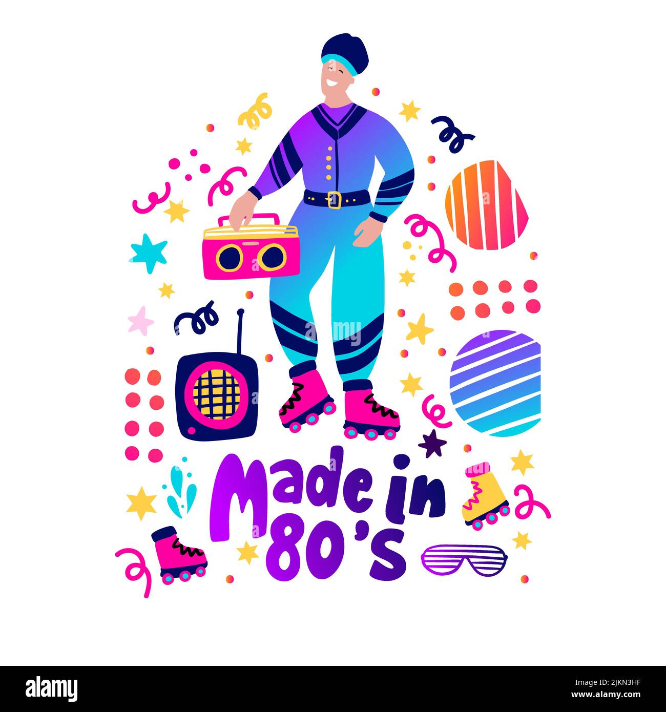 80s retro party poster funky vector fashion girl card for print. Made ...