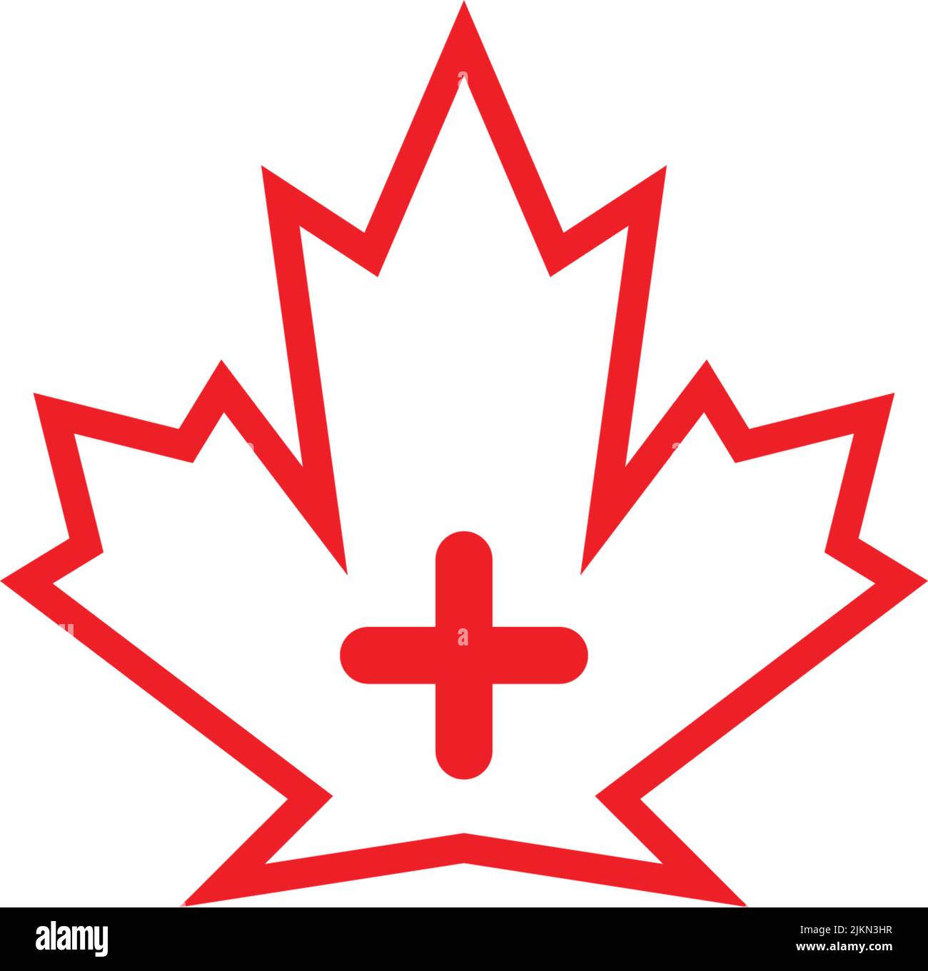 A lined red maple leaf with a cross inside isolated on a white ...