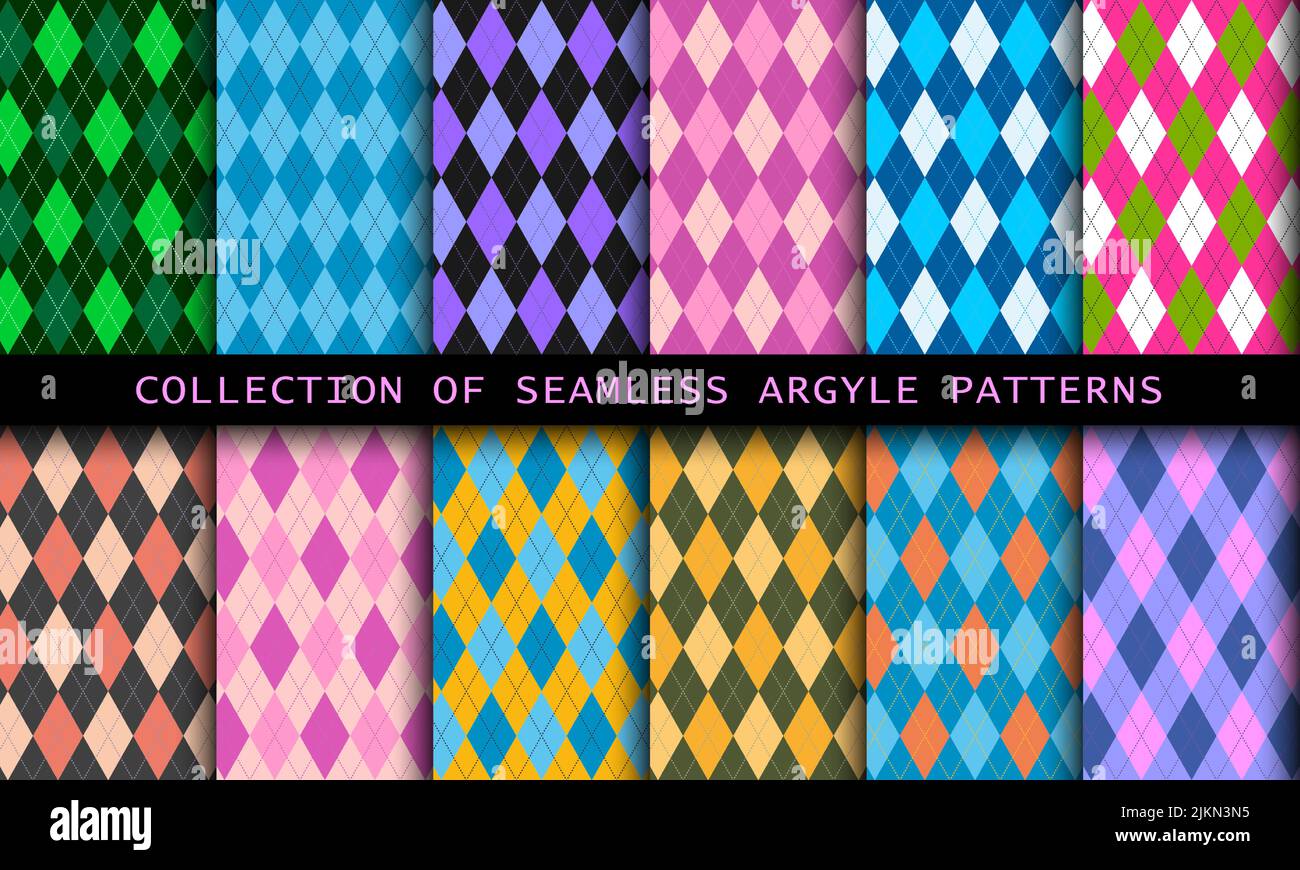 Seamless argyle pattern. Diamond shapes background. Vector colorful bright set Stock Vector ...
