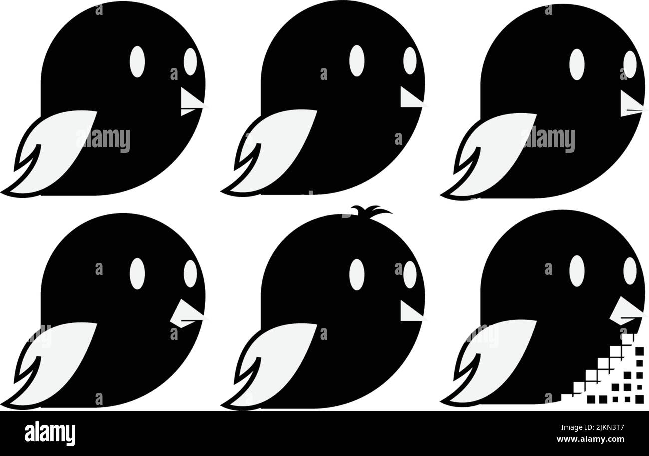 Multiple cute black cartoon birds isolated on a white background Stock ...
