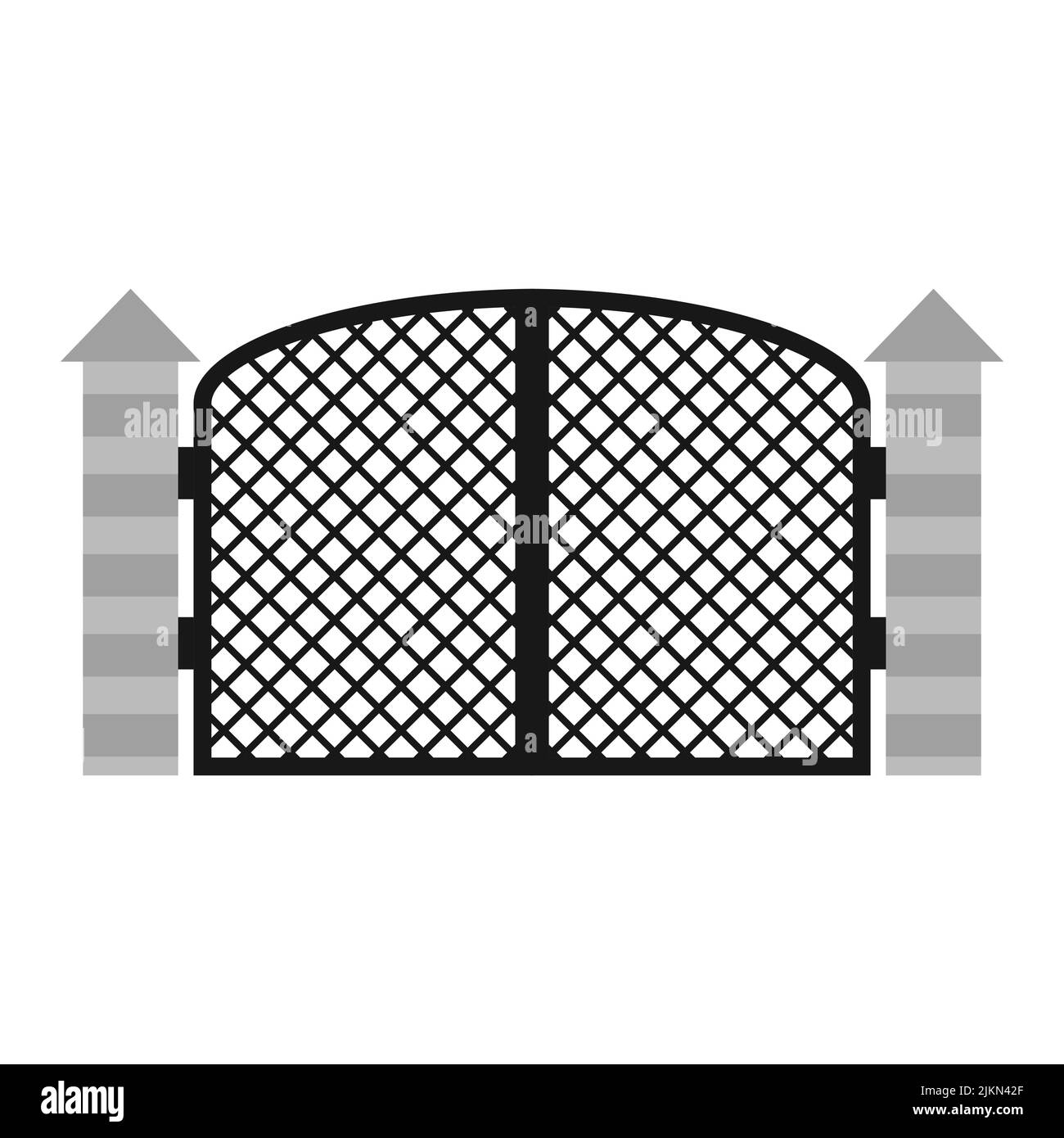 Gate with iron fence door and metal cartoon manor decoration. Front ...