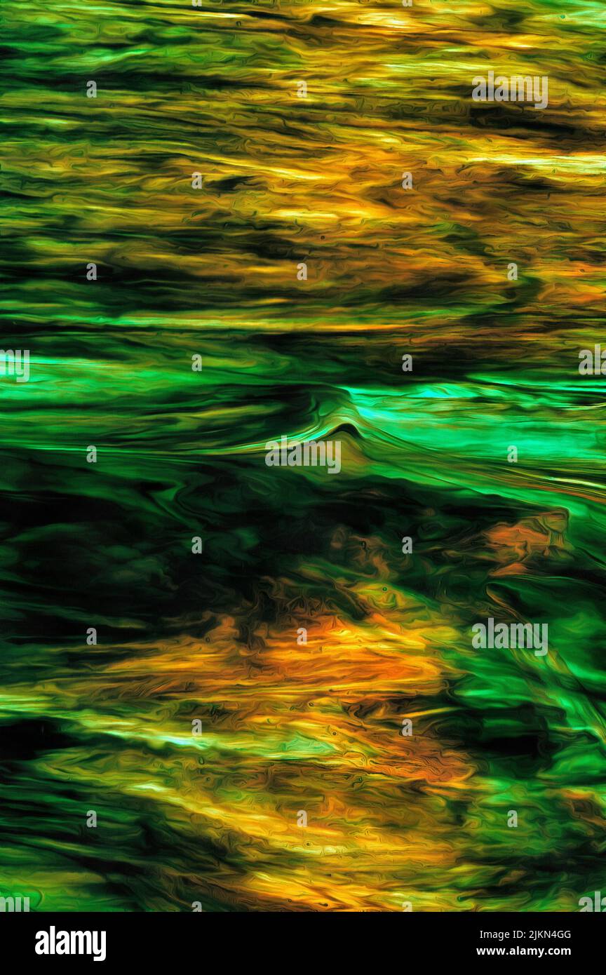 A vertical image of green and orange backlit corrugated glass- Abstract ...